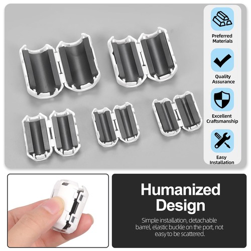 28pcs White Clip-on Ferrite Ring Core Set 3.5/5/7/9/13MM Inner Diameter ...