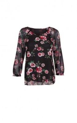 Cabi Garden Blouse Black Layered Sheer Floral Print Top, Medium #3595 ...