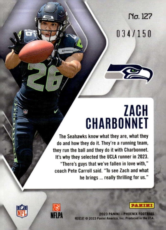 ZACH CHARBONNET RC 2023 Panini Phoenix /150 Teal #127 ROOKIE Seahawks N ...