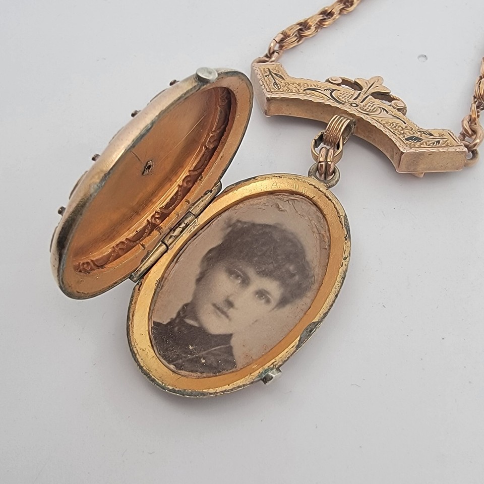 Antique Victorian Solid 9k Gold Hand Made Chain Necklace with GF Locket ...