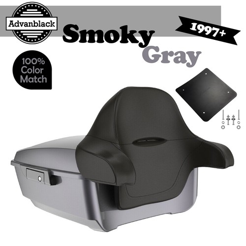 SMOKY GRAY Advanblack Rushmore King Tour Trunk Pack Pad For 97+ Harley ...