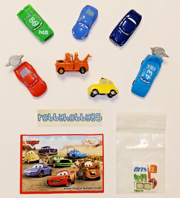 DISNEY CARS COMPLETE SET 7 FIGURES WITH PAPERS KINDER JOY SURPRISE EGG ...