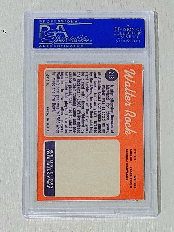 1970 TOPPS FOOTBALL PSA 8 # 218 WALTER ROCK WASHINGTON REDSKINS...SET ...