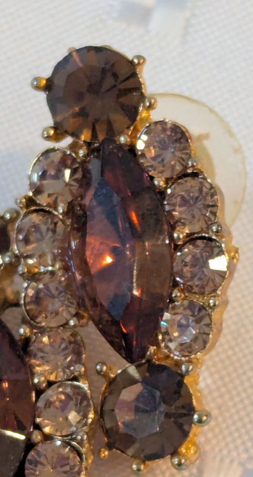 Vintage Pierced Earrings-Gold Tone-Amber Coloured Rhinestones | eBay