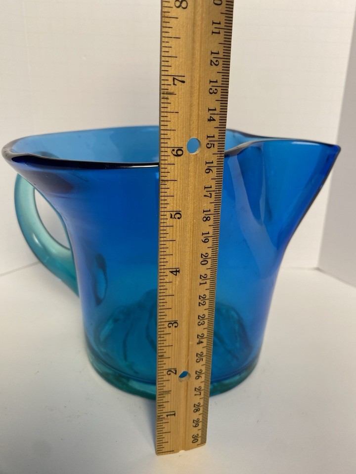 VTG 1982 Blenko Big Sky Blue Green Mountains Don Shepherd Pitcher w ...