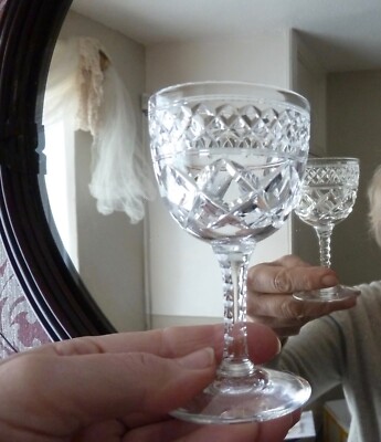 12x Antique Stuart Crystal Port Wine Glasses Lens cut Stem Signed h10 ...