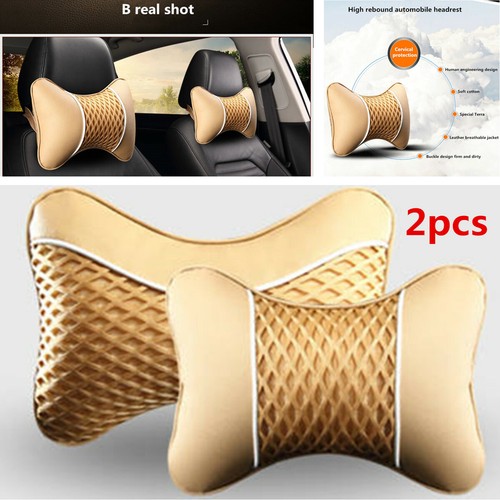 2x Headrest Pad PU Leather Car Seat Pillow Head Neck Rest Support ...