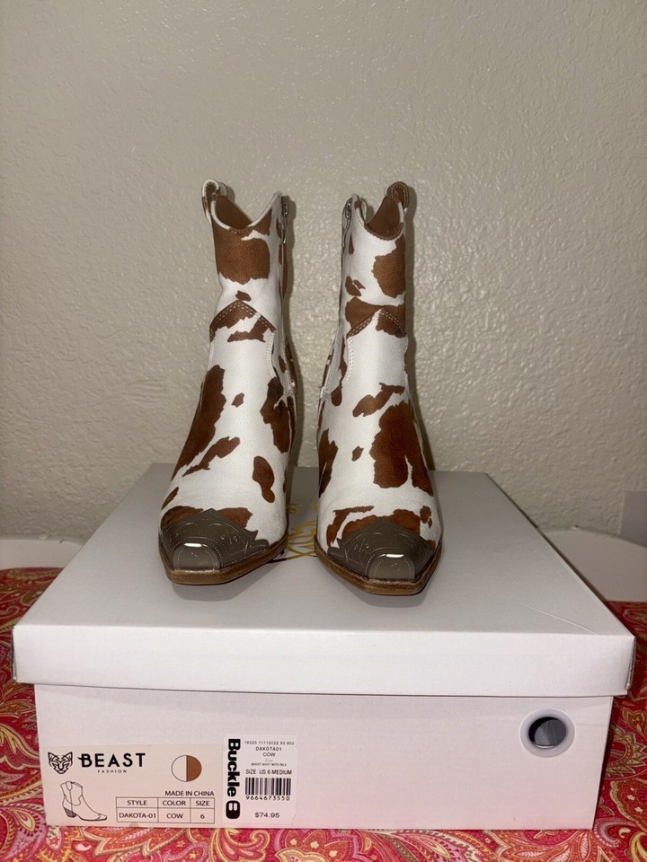Dakota Cow Print Western Ankle Boot BEAST FASHION. Size 6 | eBay