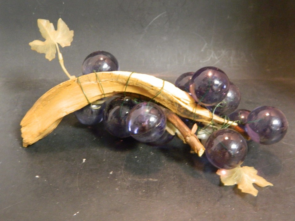 Vintage Hand Blown Mid Century Murano Purple Art Glass Grapes on Wood ...