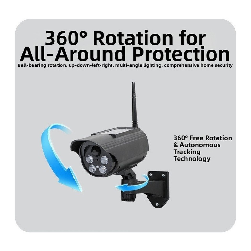For Home Security Solar Fake Camera 360 Rotation Solar Powered Flashing ...