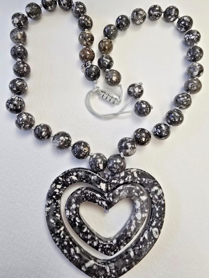 LOLA ROSE GORGEOUS GREY WHITE PORPHYRY ? STONE DOUBLE HEART NECKLACE 18 ...