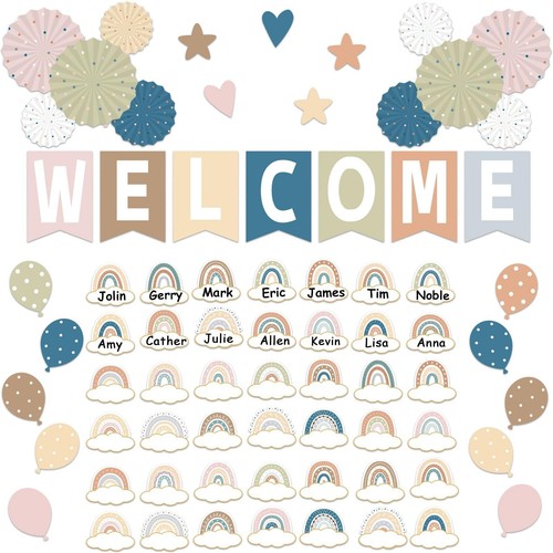 67 Pieces Simply Boho Welcome Classroom Bulletin Board Set Rainbow ...
