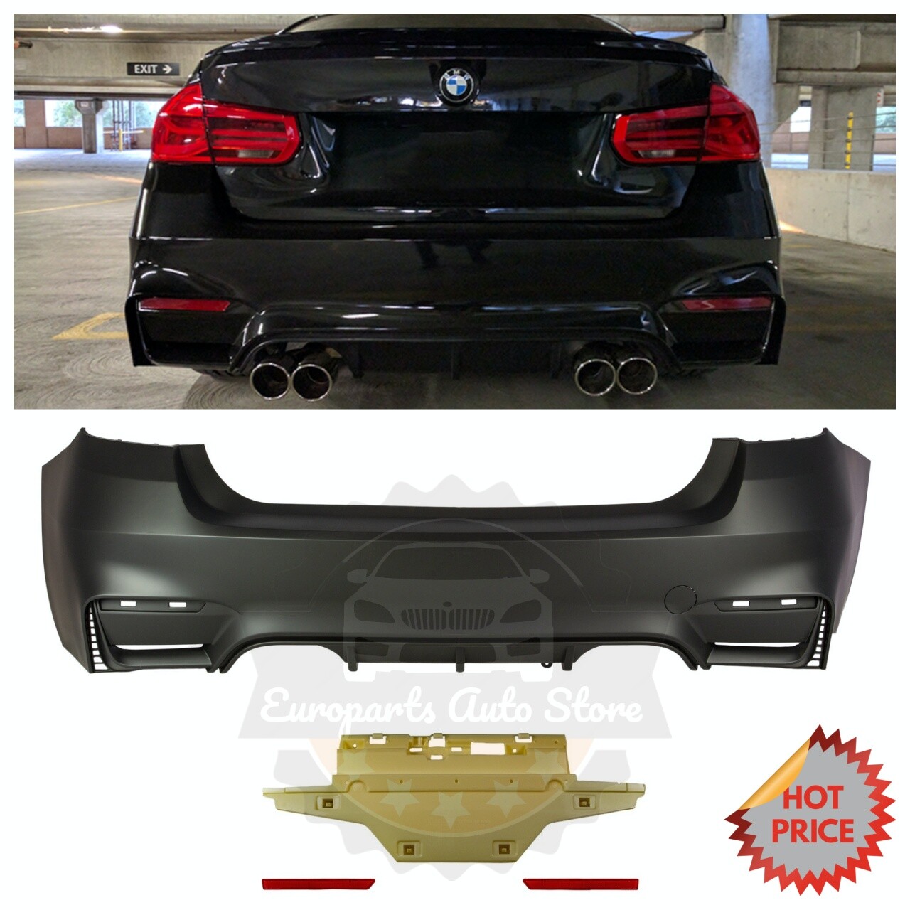 12-18 M3 M4 STYLE REAR BUMPER QUAD CUTOUTS FOR BMW F30 SEDAN 3 SERIES ...