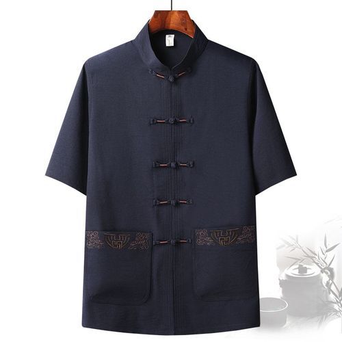 Mens Ethnic Chinese Shirt Tee Top Embroidered Tang Suit Training Tai ...