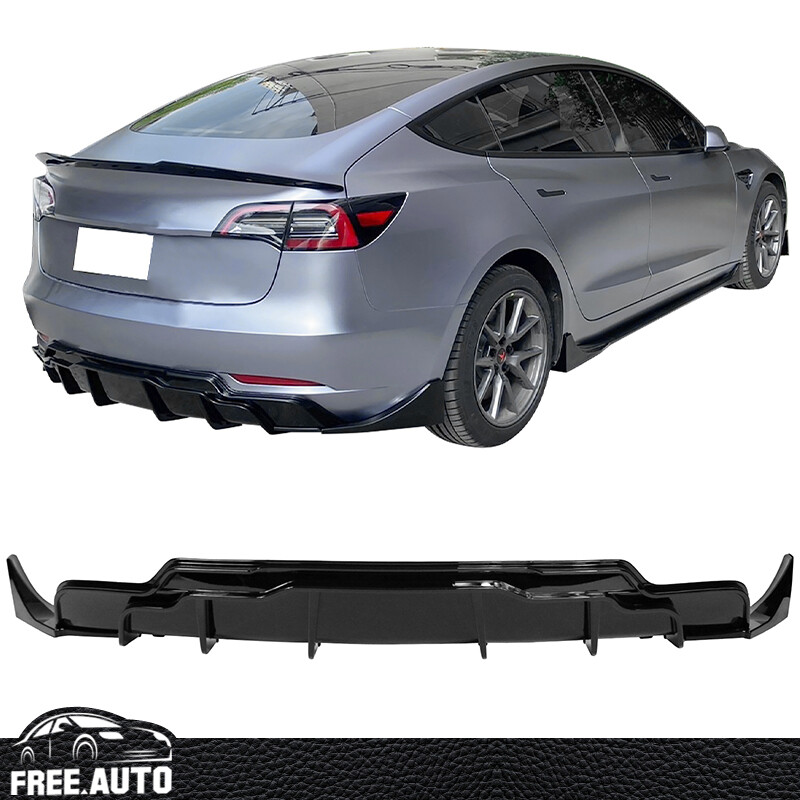 Fit for 17-23 Tesla Model 3 Rear Bumper Diffuser Lip Apron Gloosy Black ...