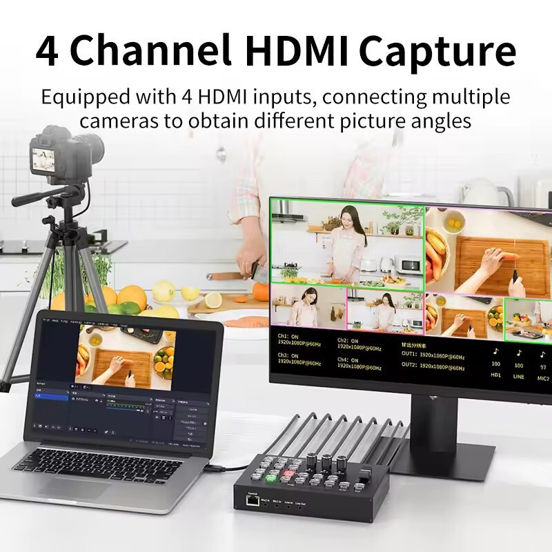 4K Video Switcher 4 HDMI Camera Streaming Live Production Broadcasting ...