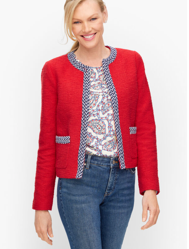 TALBOTS Red Tweed Tipped Jacket SZ 4 Career Preppy Old Money Classic ...