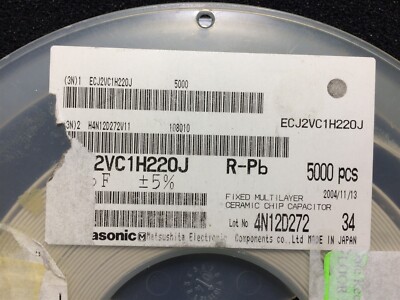ECJ2VC1H220J PANASONIC CAP CER 22PF 50V C0G/NP0 0805 SMD ROHS 100 ...