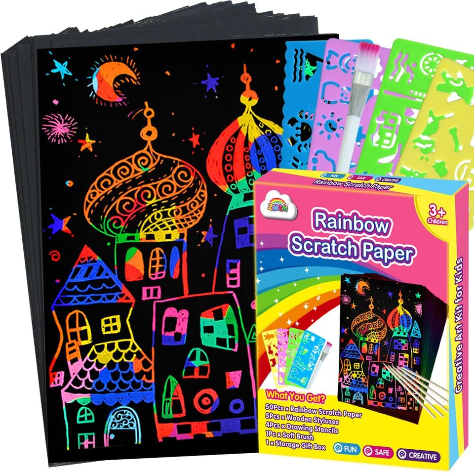 Scratch Paper Art Set, 60 Pcs Rainbow Magic Scratch Paper for Kids ...