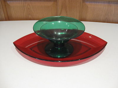 TUPPERWARE jewel tone acrylic serving/appetizer red & green dessert ...