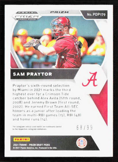 2021 Panini Prizm Draft Picks Sam Praytor Tiger Stripes /99 #PDP179 ...