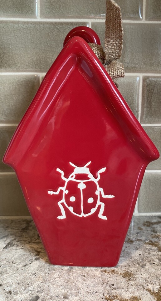 Rae Dunn RED “Lady Bird” Slant Roof BIRDHOUSE with LADYBUG on Back ...