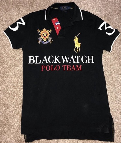 Ralph Lauren Blackwatch Polo Team Shirt Mens Small Black Custom Fit Big Pony 3 | eBay