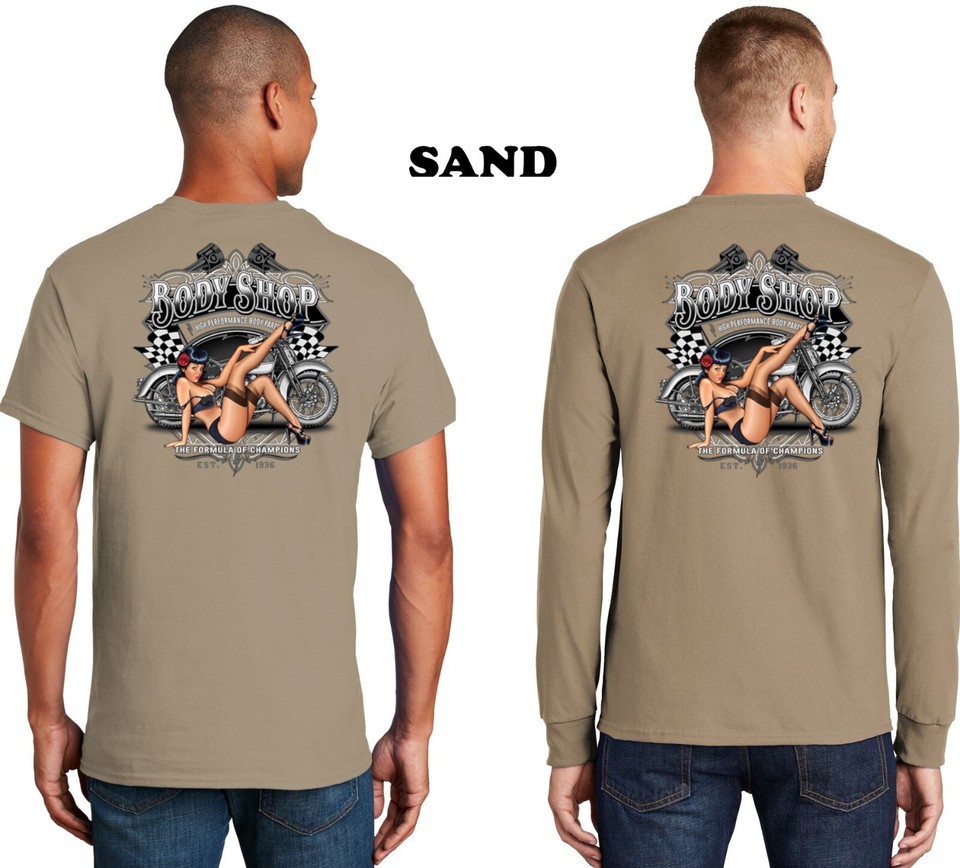Biker High Perform Body Shop Sexy Girl Classic Panhead Motorcycle Mens ...