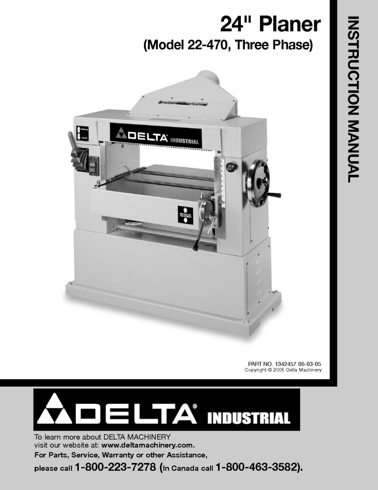 Delta 22-470 24" Planer Instruction Manual | eBay