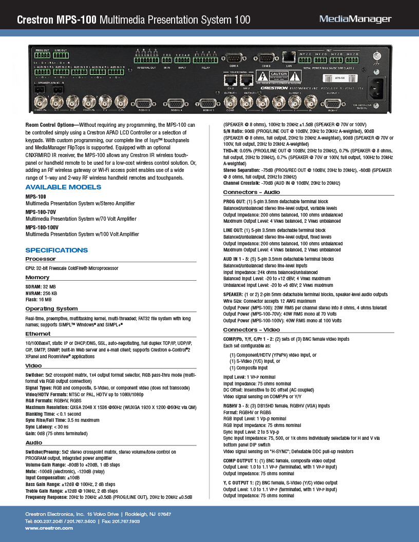 Crestron MPS-100 Professional Multimedia Presentation System Control ...