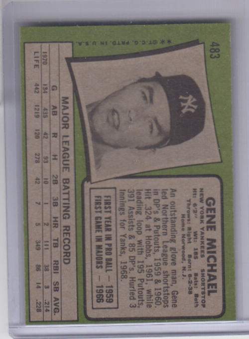 1971 Topps Baseball #483 Gene Michael YANKEES NM/MT | eBay