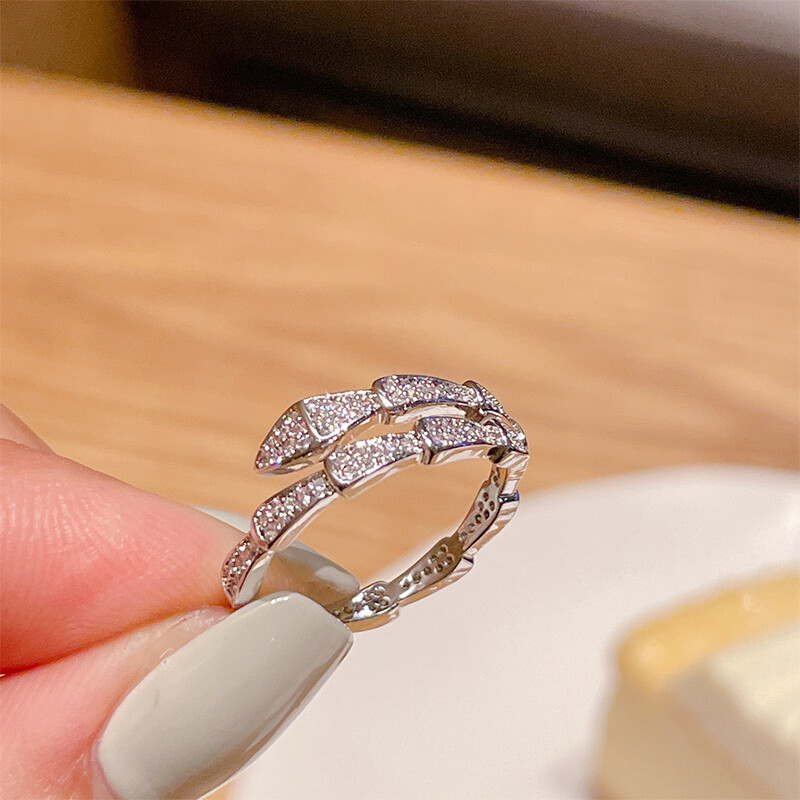 Light Luxury Crystal Snake Shape Ring Shiny Cubic Zircon Opening ...