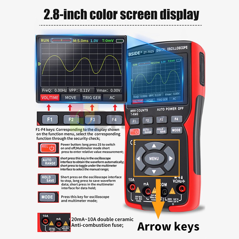Digital Multimeter AC/ DC Handheld Voltmeter Ammeter Ohmmeter Meter 0 ...