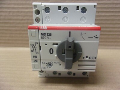 ABB MS 325 MS325 690v Manual Motor Starter 3 p 6.3 amp auxilary contact ...