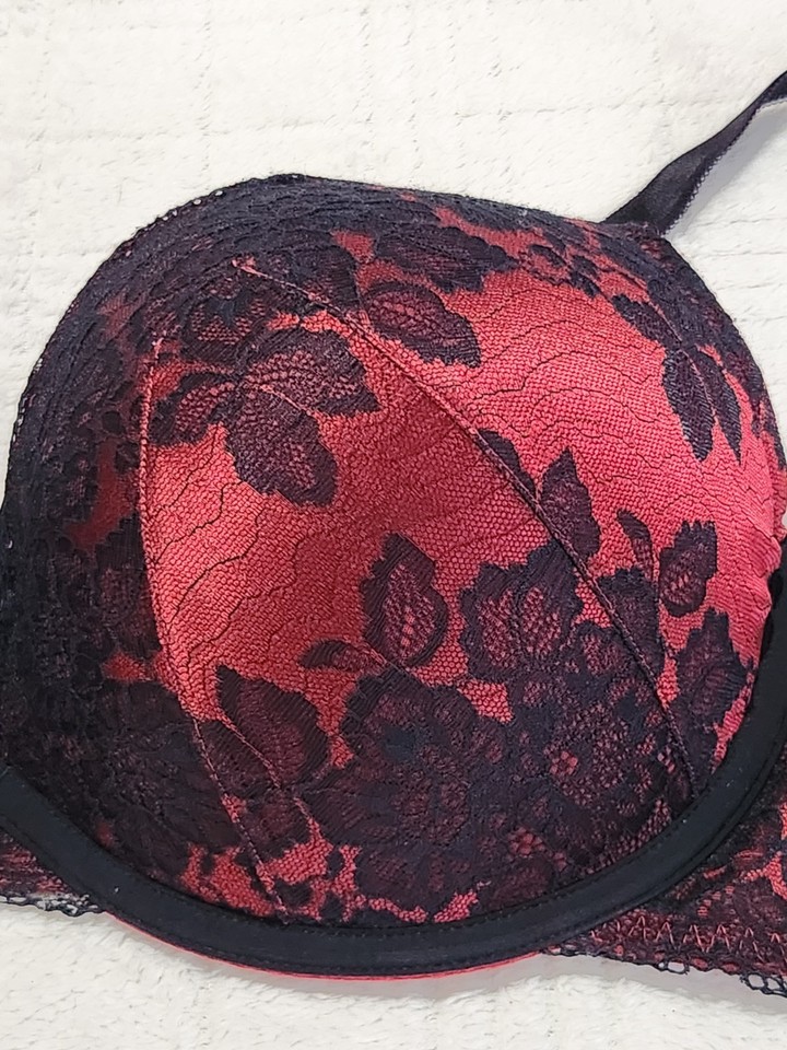 Torrid Curve Push-Up Plunge Bra 42D Black Lace Over Red Padded Underwire | eBay