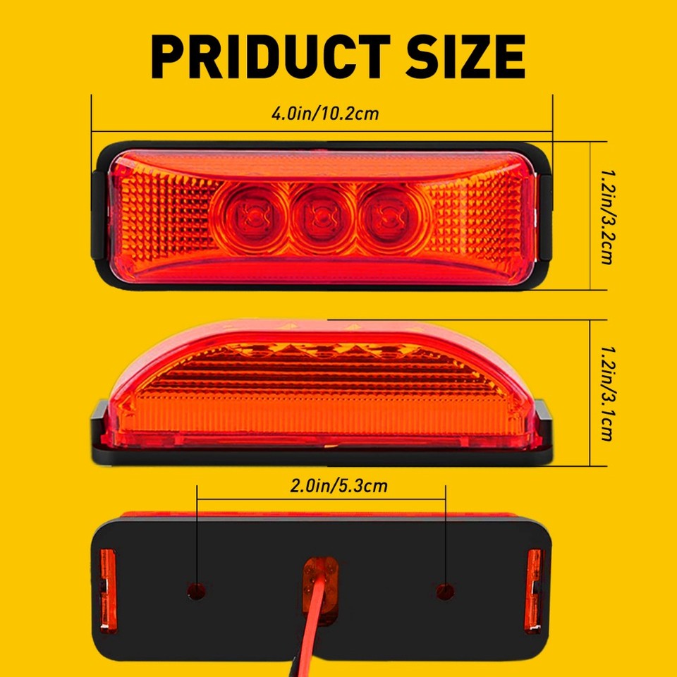 4~20X Amber Red Waterproof 3-LED Side Marker Lights Clearance Truck ...