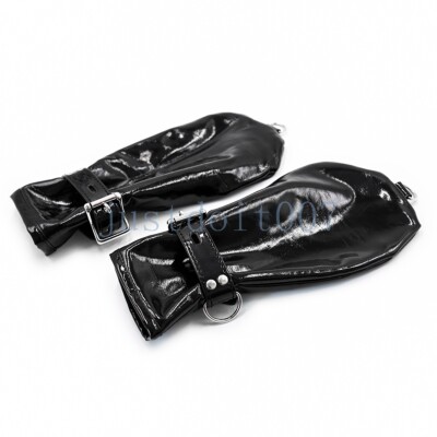 Patent Leather Wetlook Puppy Palm Gloves Mittens Mitt Locking Bondage ...