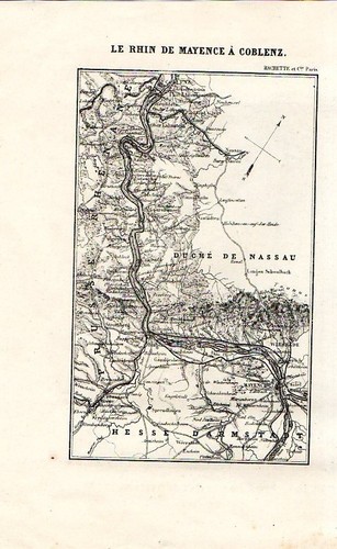 Carta geografica antica IL FIUME RENO fra MAINZ e KOBLENZ 1870 Old ...