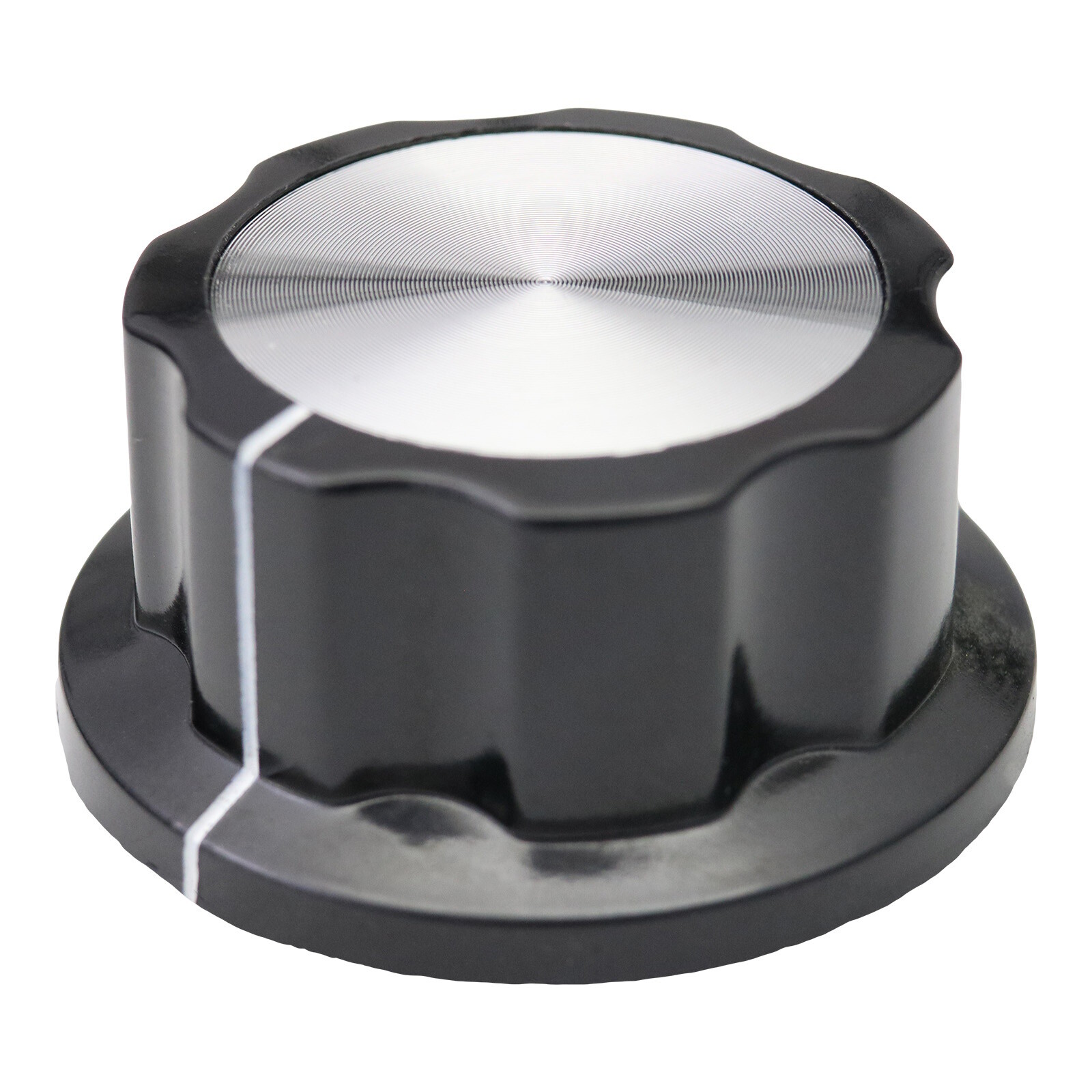 Silver Cap Large Black Retro Fluted Control Knob - 6mm Round Hole Grub ...