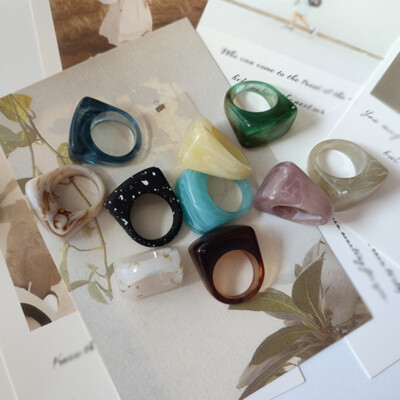 Gradient Ink Color Acrylic Ring Geometric Square Round Ring 1PC Ins ...