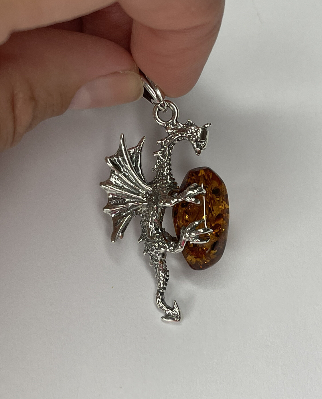 Natural AMBER Stone DRAGON PENDANT.AMBER Dragon PENDANT with Sterling ...