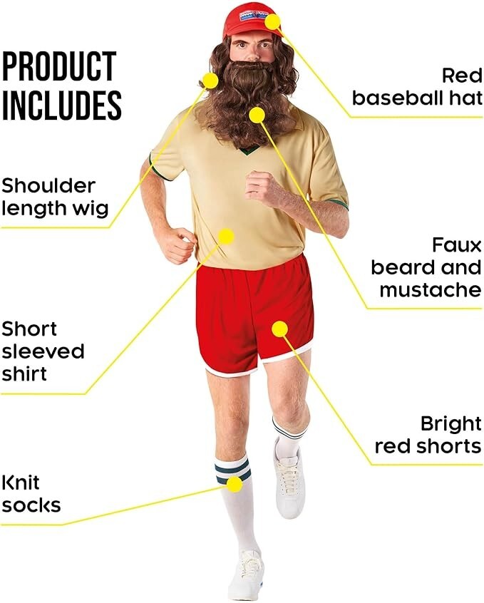 Men`s Forrest Gump Costume + Wig Beard Cap Adult Running Man Movie ...