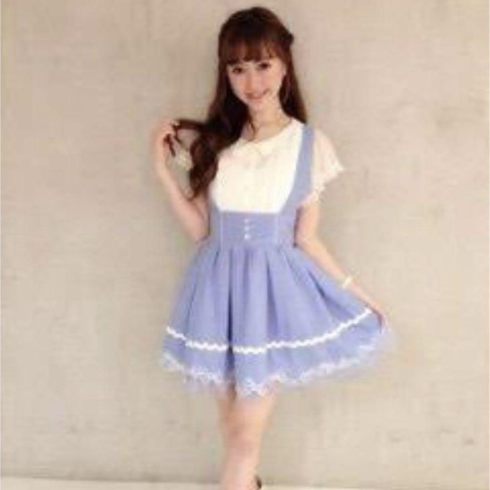 Liz Lisa Jumper Dress Ruffle Ribbon With Suspenders Blue | eBay