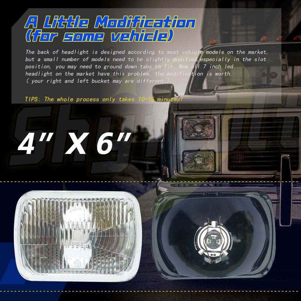 4pcs 4x6" LED Headlights For Kenworth T800 T400 T600A W900 Peterbilt ...