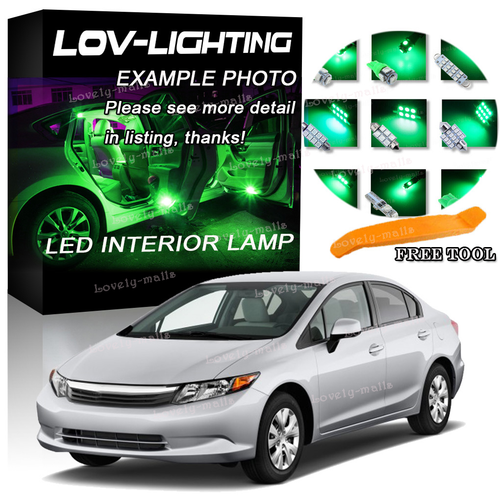 6PCS Blubs Green LED Interior Lights Package kit Fit 2006-2012 Honda ...
