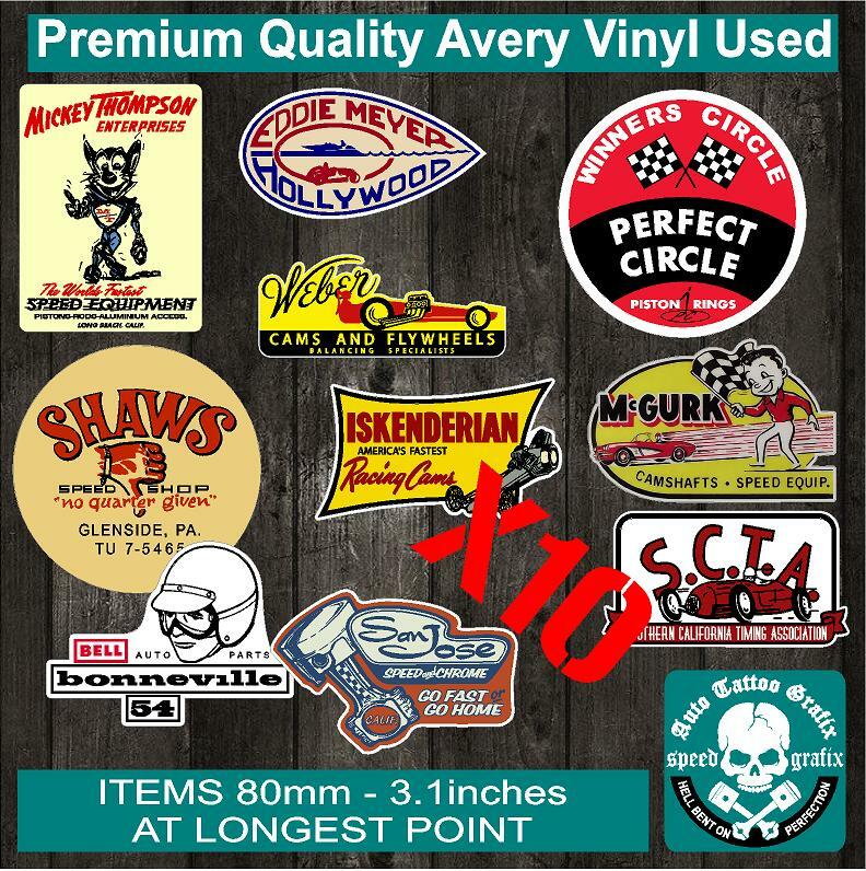 VINTAGE HOT ROD DECAL STICKER GIFT PACK X10 CAR TOOLBOX ISKY SCTA SUN ...