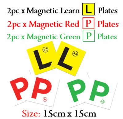 2pc Magnetic L Plates + 2pc Red P + 2pc Green P NSW L P1 P2 with NO.90. ...