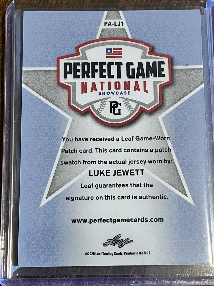 LUKE JEWETT 2020 Leaf Perfect Game AUTOGRAPH JERSEY PATCH #10/25 UCLA ...