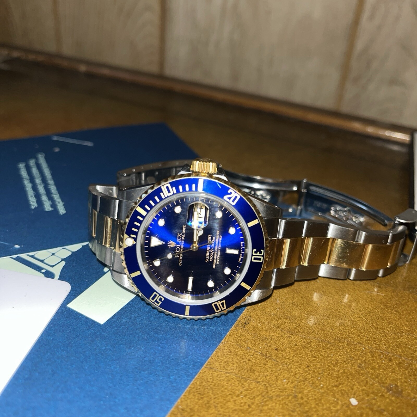 Rolex Submariner 16613 Silver with 18k Gold Oyster Bracelet with Blue ...