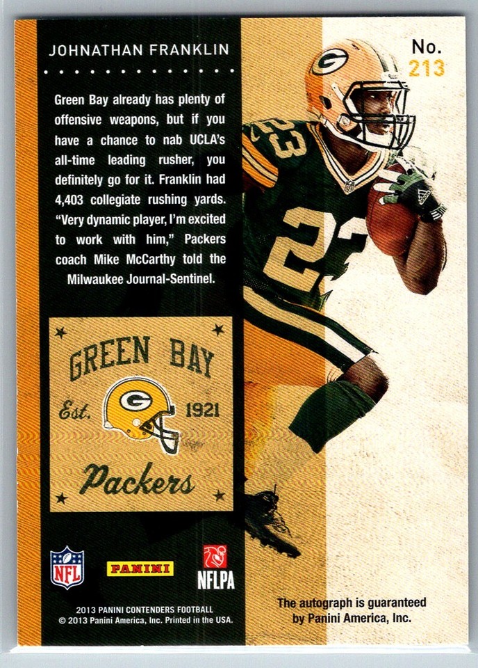 Johnathan Franklin 2013 Panini Contenders Playoff Ticket RC Autograph ...